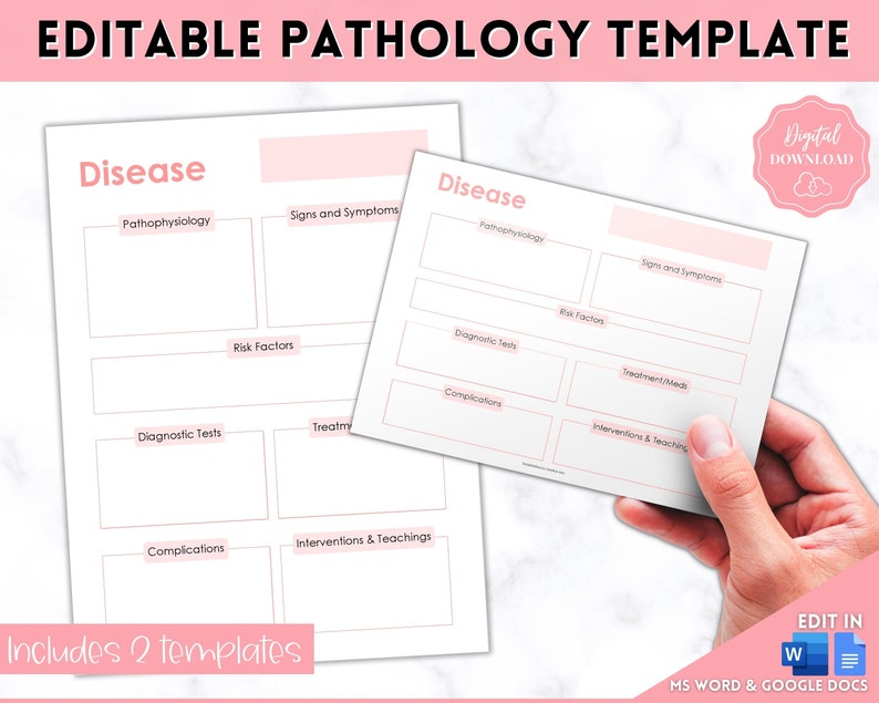 EDITABLE Nursing Patho Disease Template, Pathophysiology, Nurse Study ...