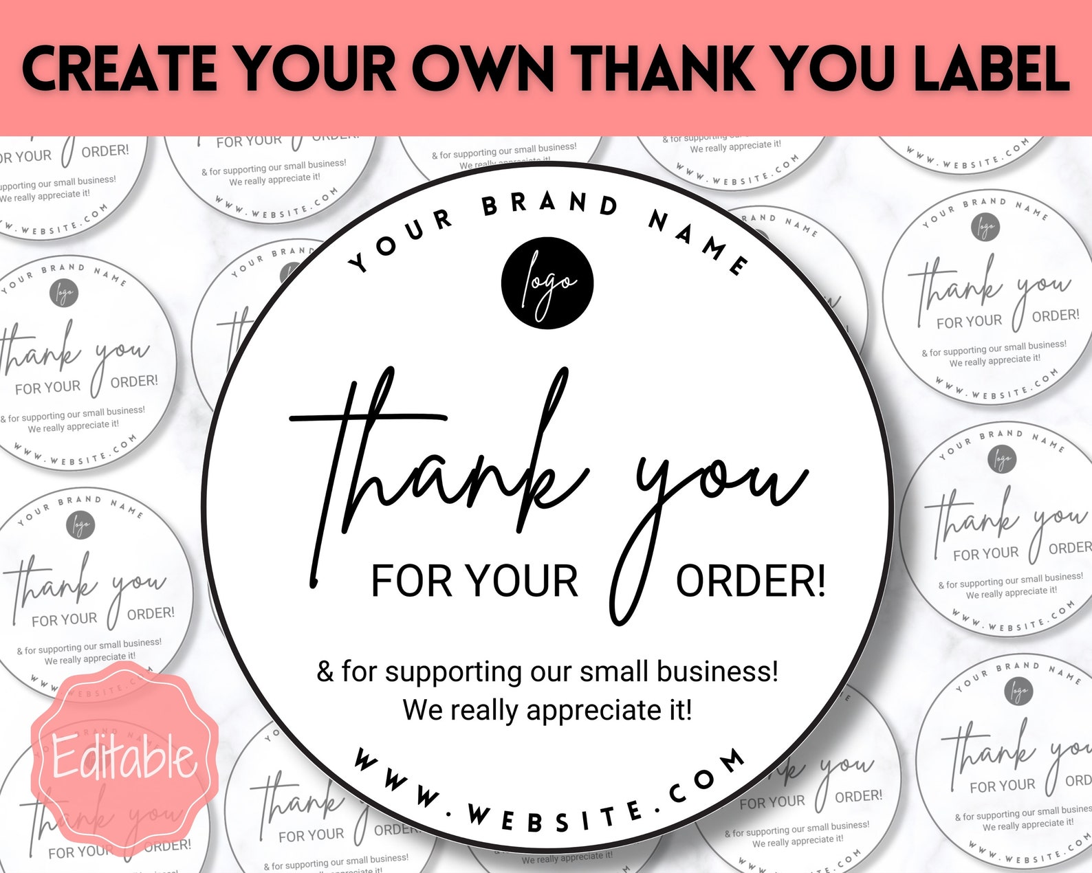 EDITABLE Thank You Sticker Digital Thank You Label Template - Etsy