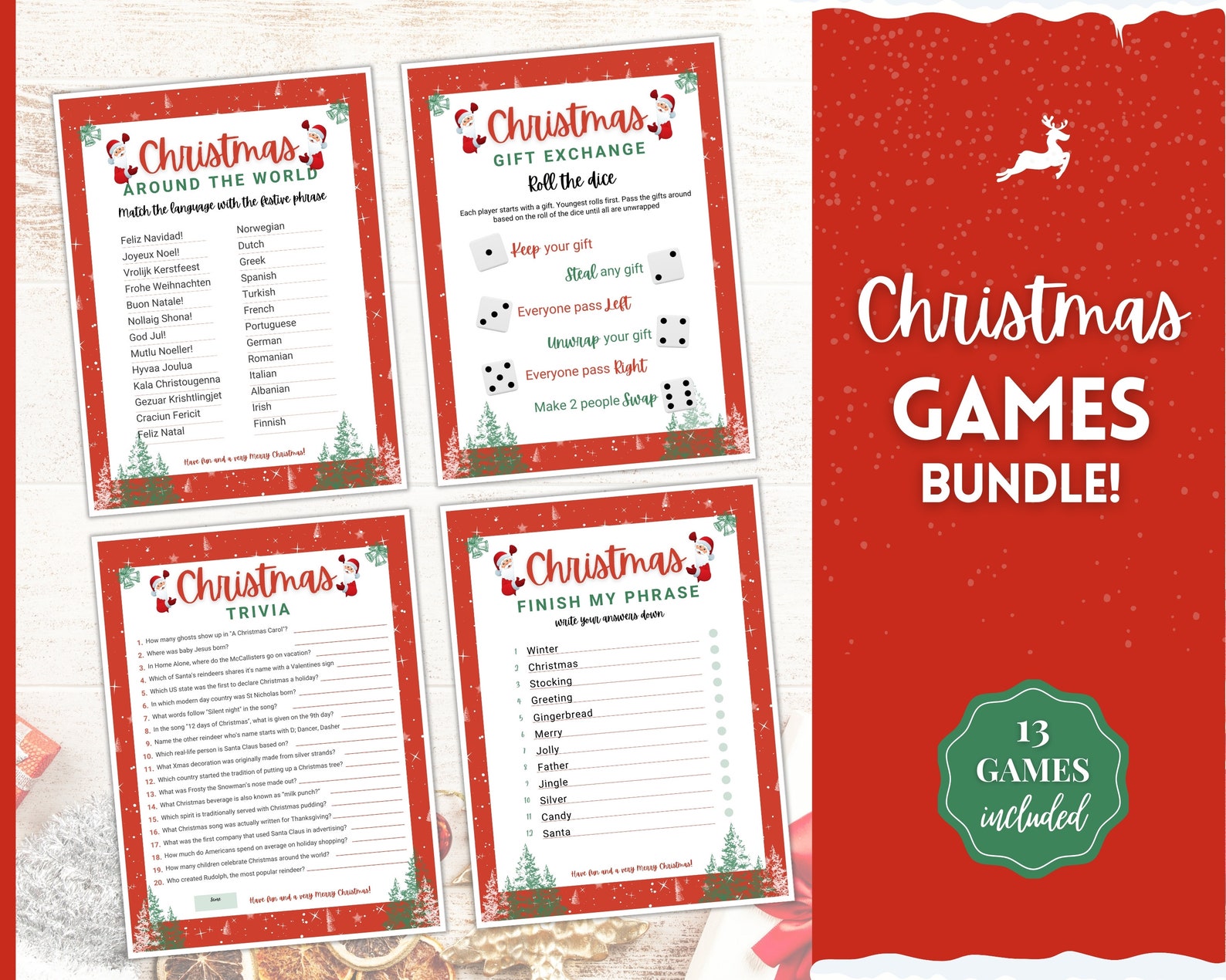 13 CHRISTMAS GAMES BUNDLE Holiday Game Printables Fun Family - Etsy