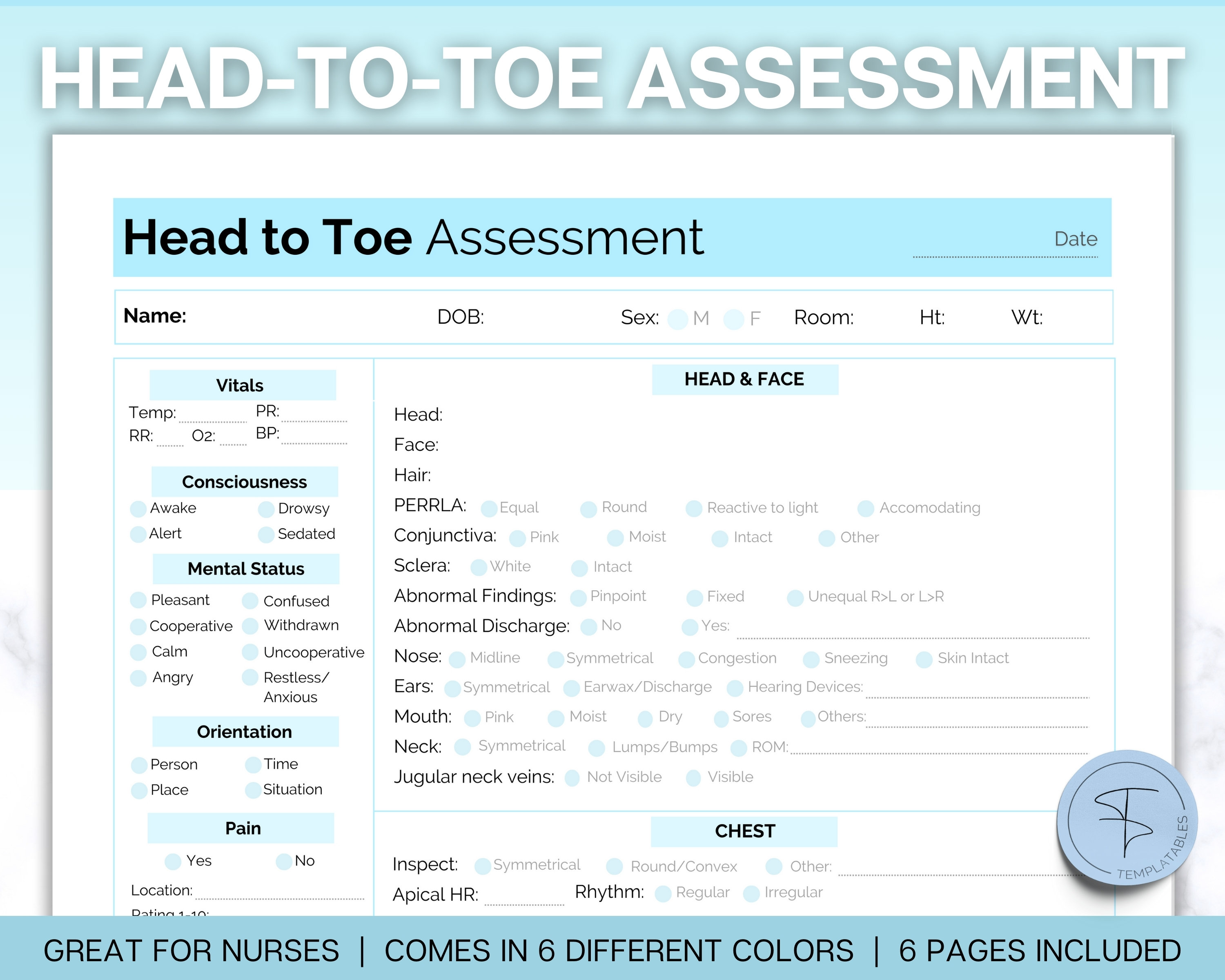Head to Toe Assessment Sheet, Head-to-toe Assessment Guide, Nursing ...
