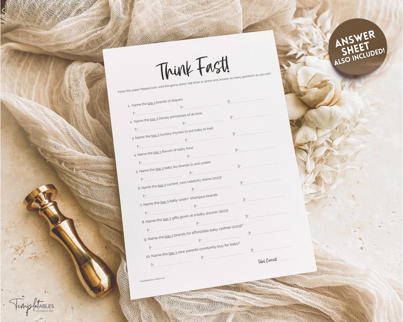 Think Fast Baby Shower Game, Printable Baby Shower Games Template ...
