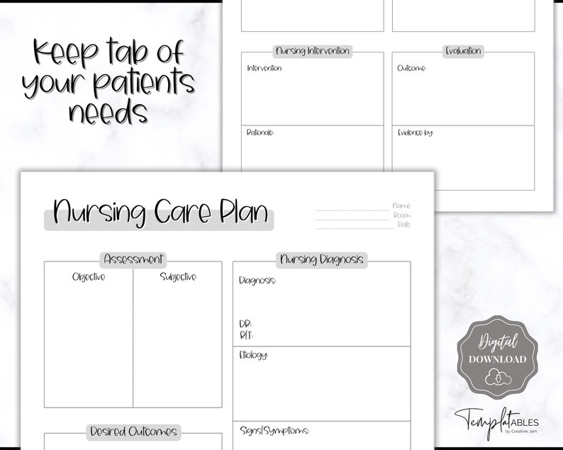 Printable Nursing Care Plan Template Nursing Notes - Etsy UK