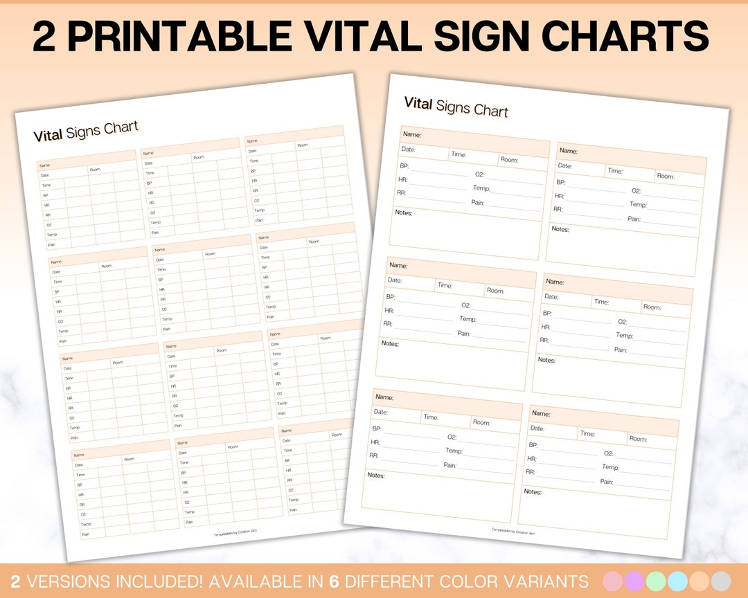 Nurse Vital Signs Log, 2 Vital Signs Chart Sheet, Patient Assessment ...