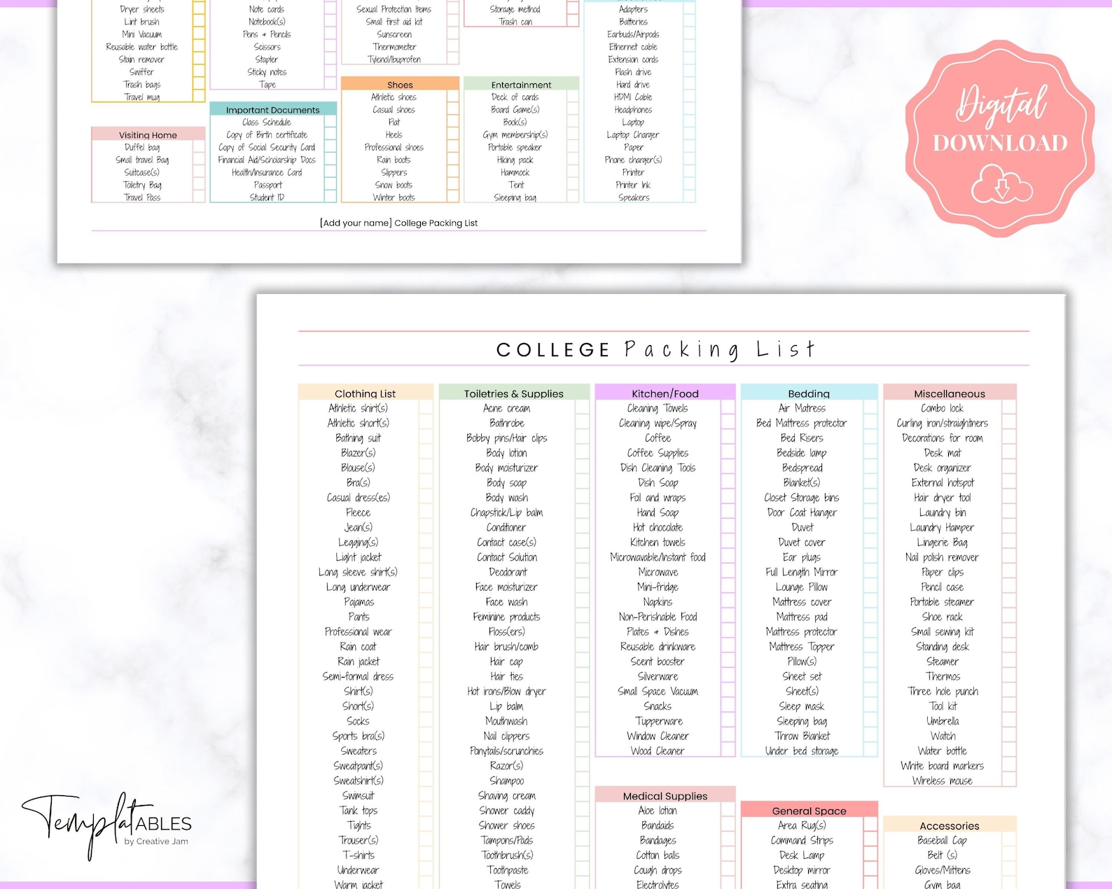 College Packing List Printable, Back to School, Packing Checklist ...