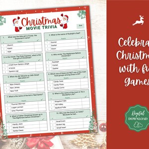 Christmas MOVIE TRIVIA Game! Holiday Game Printables, Xmas Party Game ...