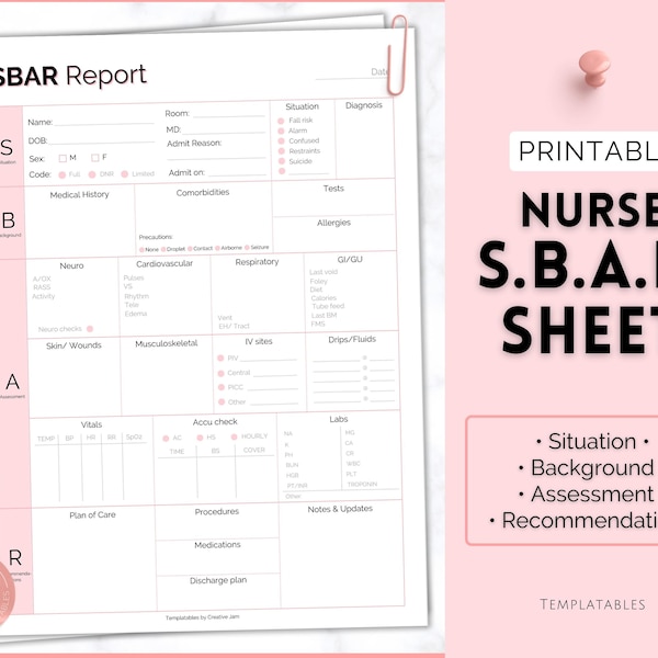 Sbar Nurse Report Sheet - Etsy
