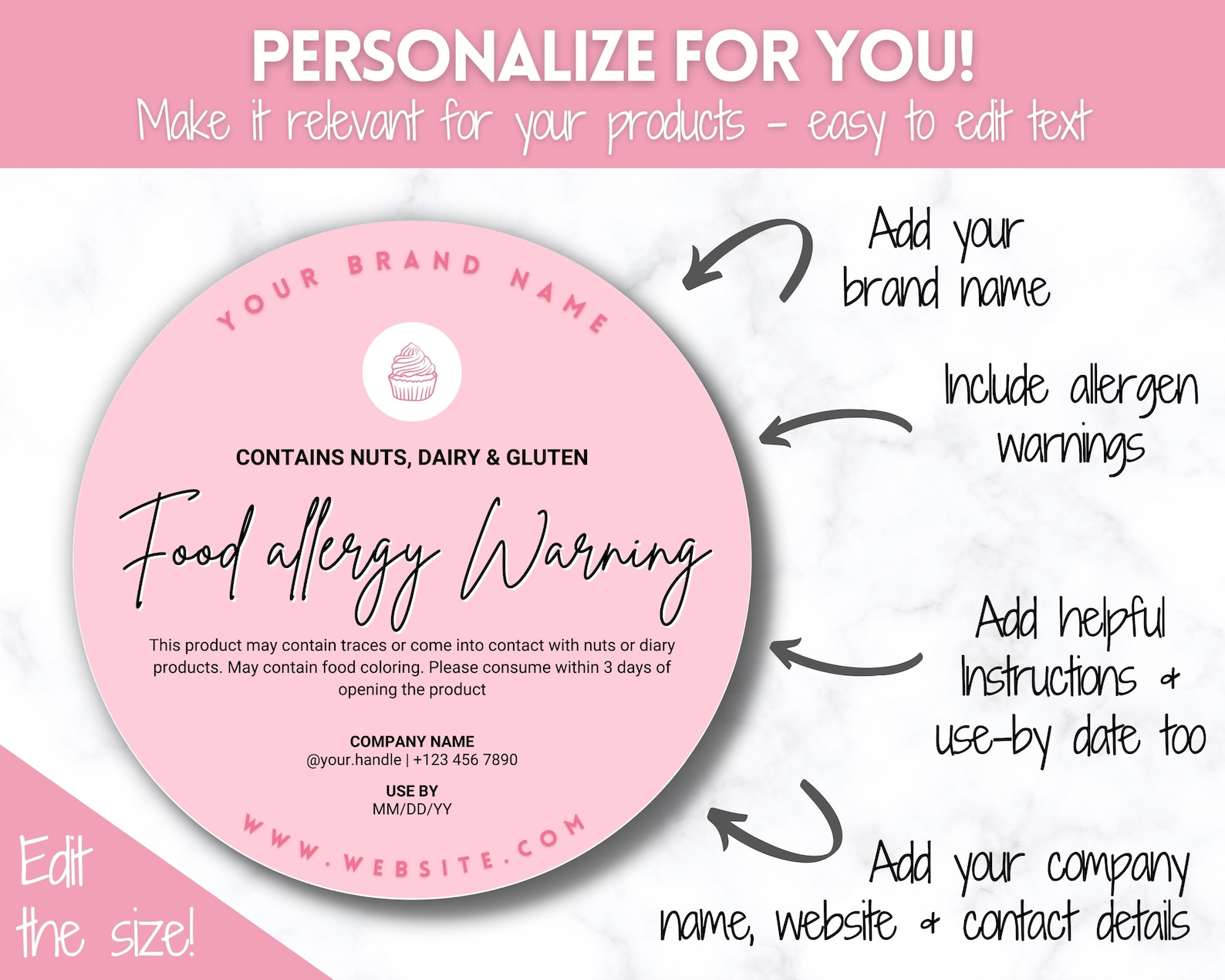 EDITABLE Allergy Label Template Allergen Label Allergy | Etsy