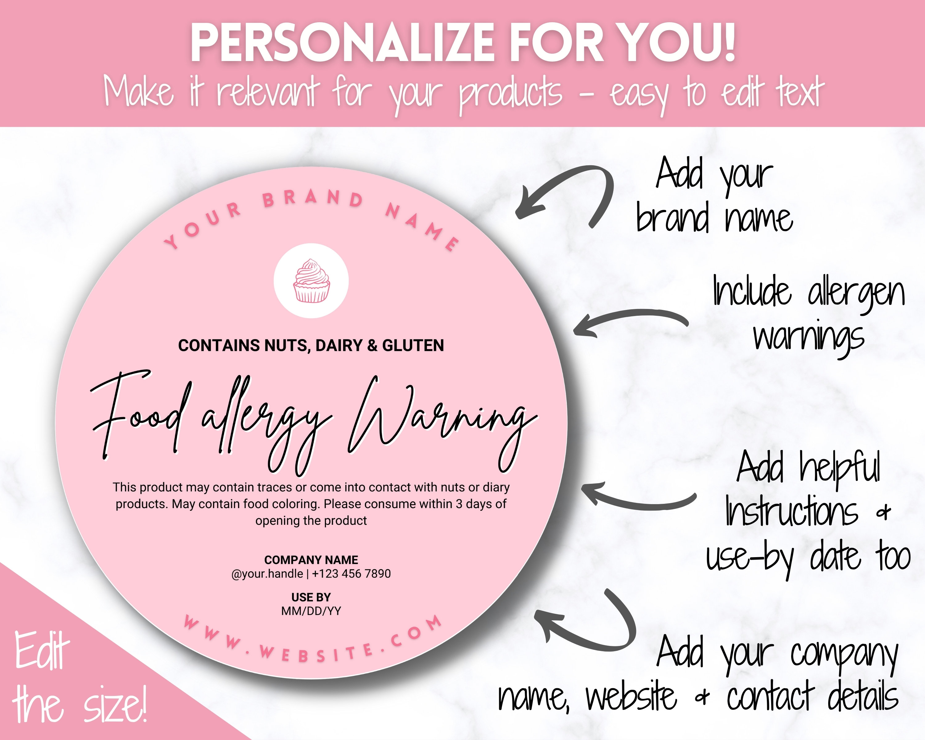 EDITABLE Allergy Label Template Allergen Label Allergy | Etsy