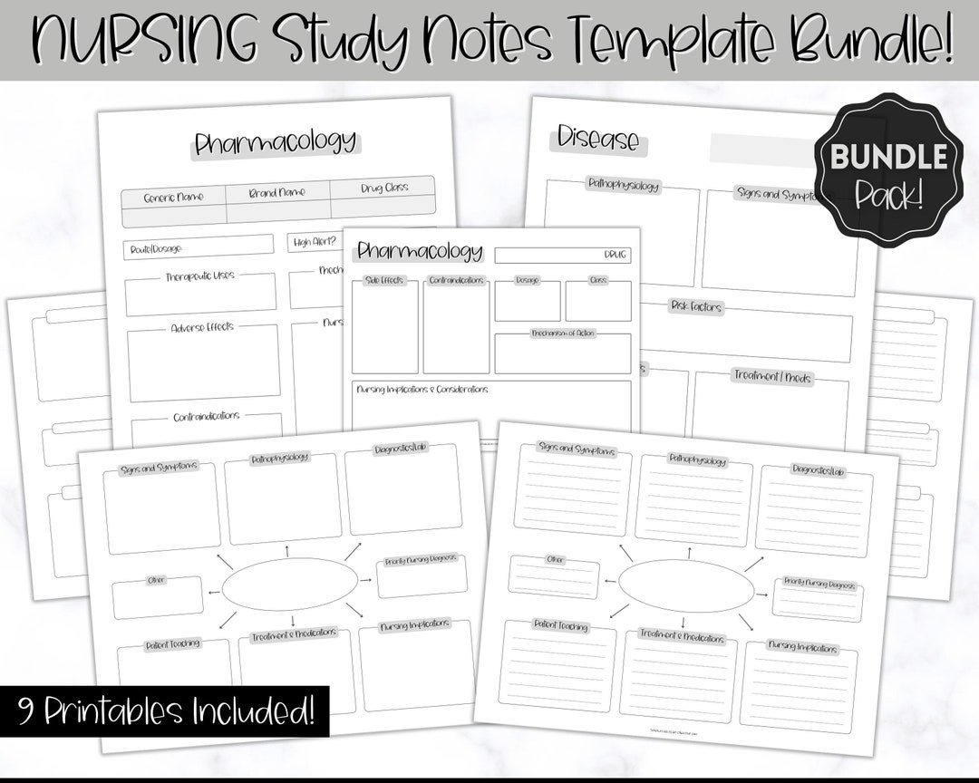Nursing Notes BUNDLE, Printable Nurse Student Study Guide, Concept Map ...