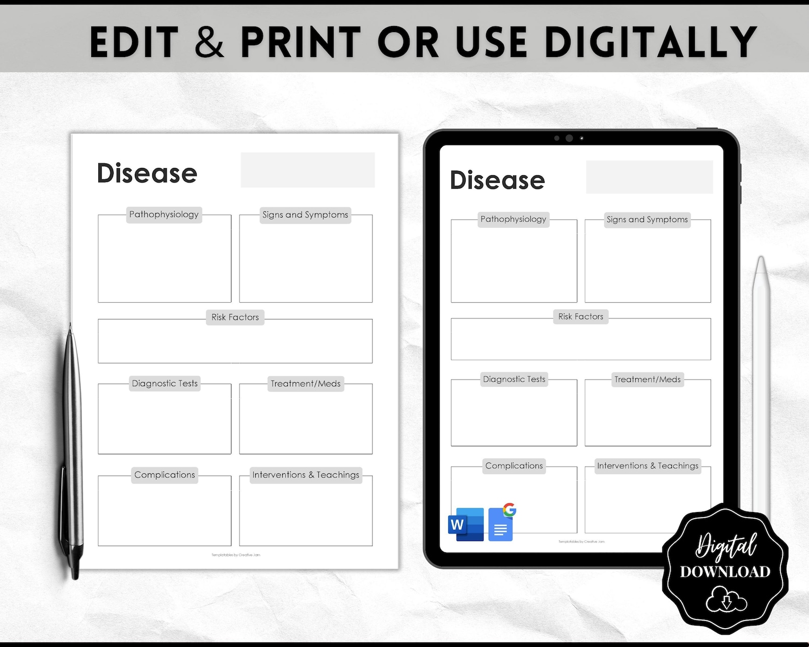 EDITABLE Nursing Patho Disease Template, Pathophysiology, Nurse Study ...