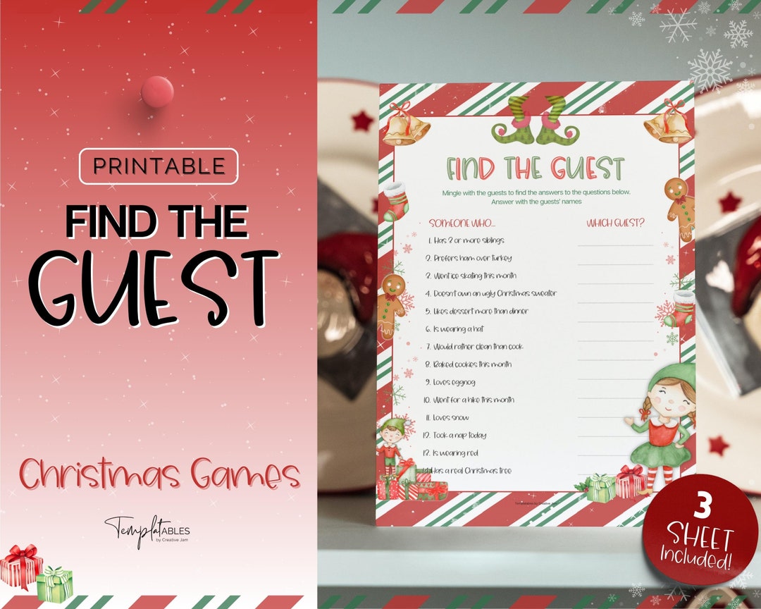 Christmas Find the Guest Game! Printable Holiday Trivia, Xmas Party ...