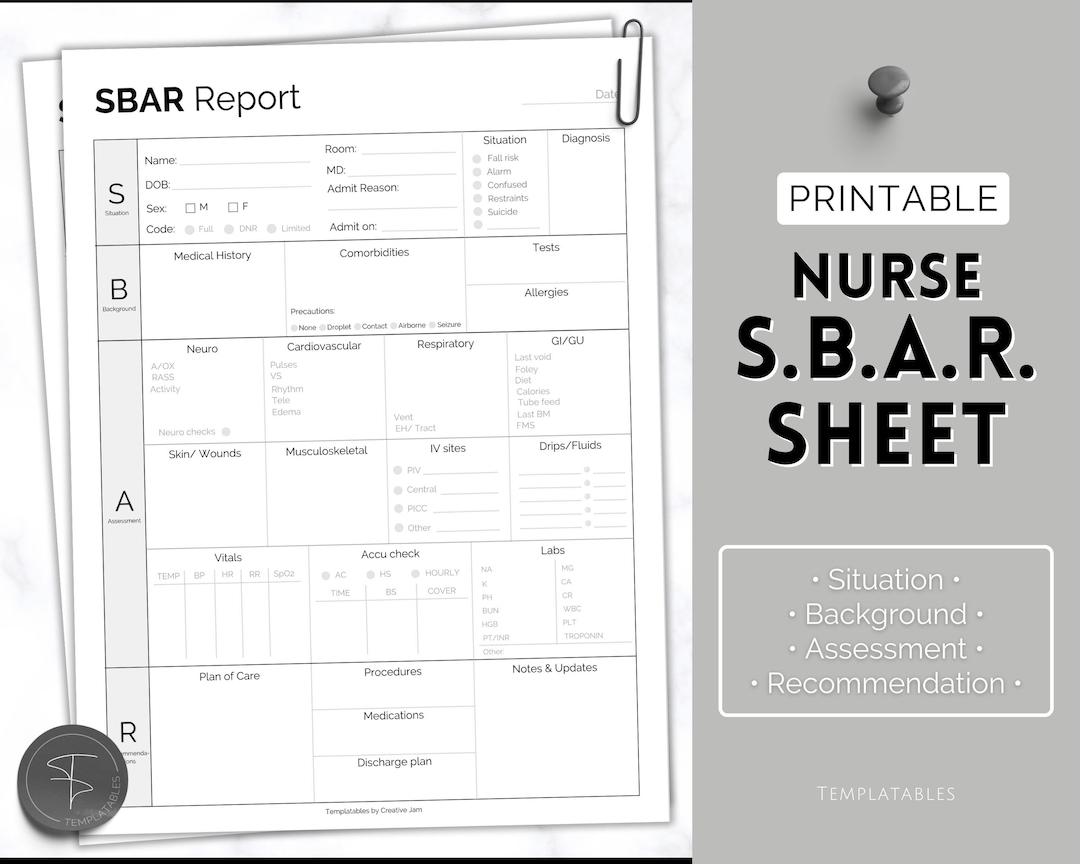 SBAR Nurse Brain Sheet, Nurse Report Sheet, ICU Nurse Report, RN ...