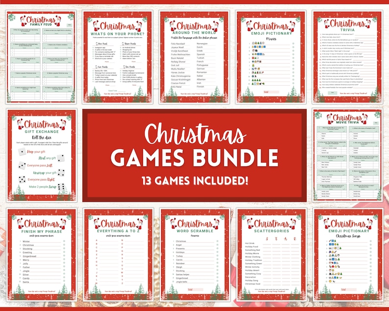 13 CHRISTMAS GAMES BUNDLE! Holiday Game Printables! Fun Family Activity ...
