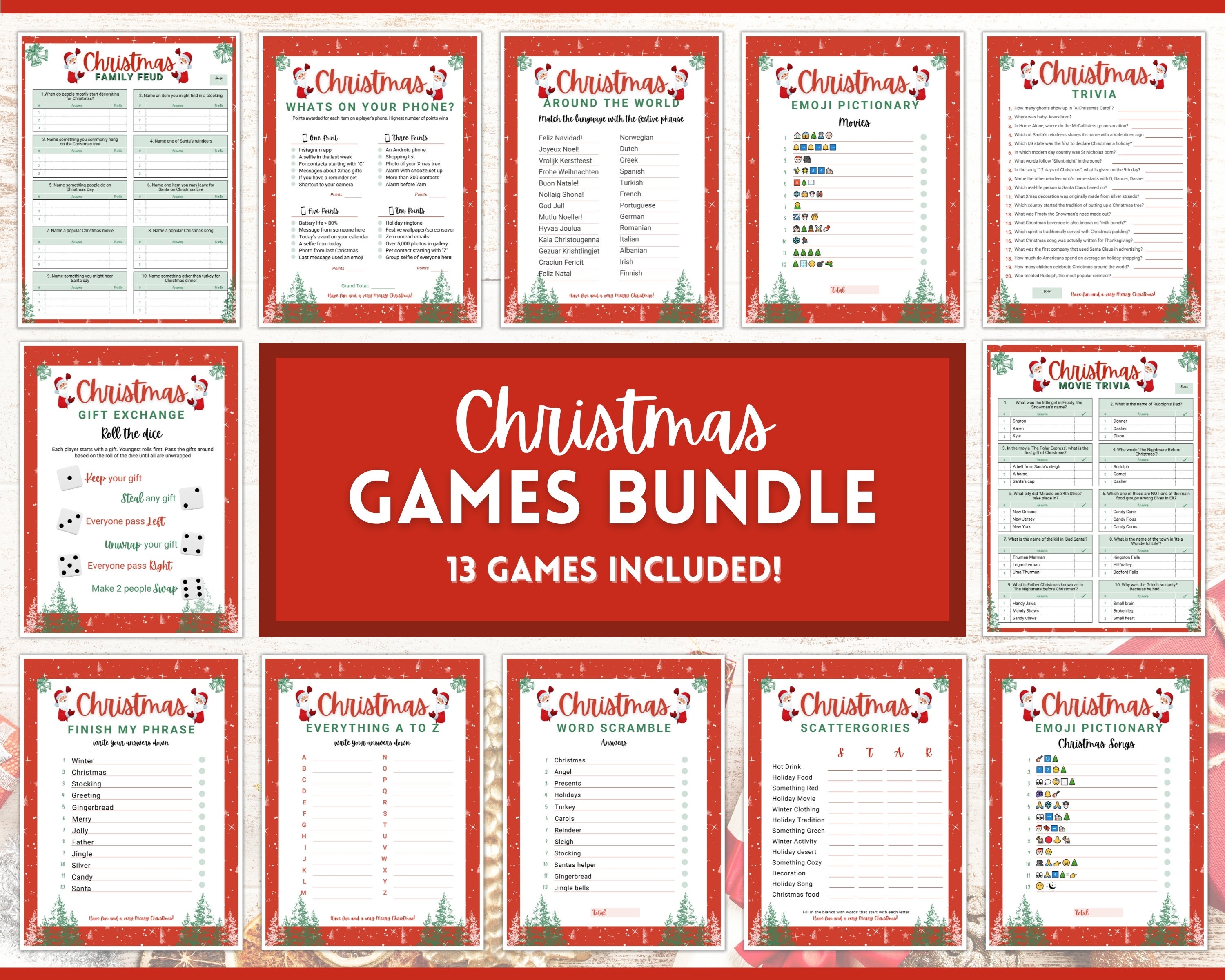 Printable Christmas Games Bundle! 13 Holiday Games! Fun Family Activity ...