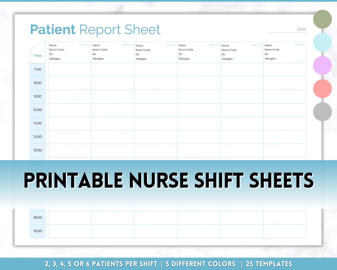 Nurse SHIFT Report Sheet Bundle, 5 Colors, Nurse Brain, ICU Nurse ...