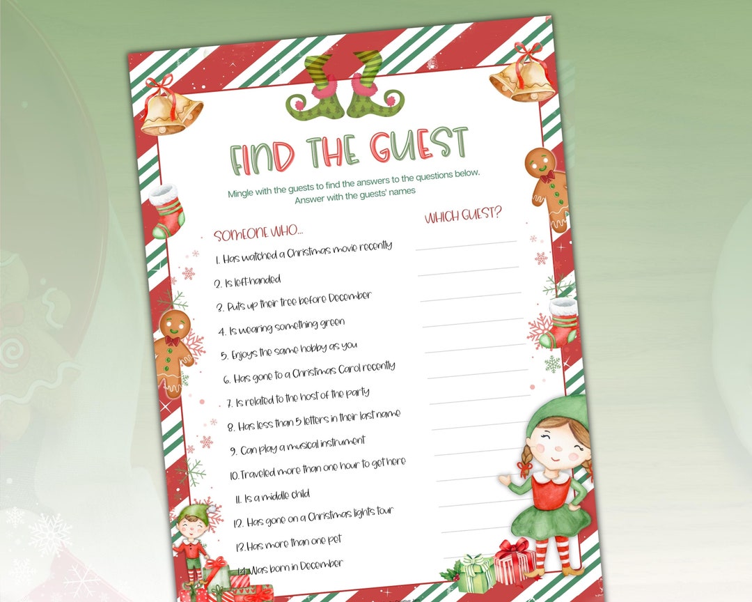 Christmas Find the Guest Game! Printable Holiday Trivia, Xmas Party ...