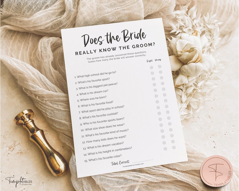 Does the Bride Know the Groom Bridal Shower Game, How Well Do You Know ...
