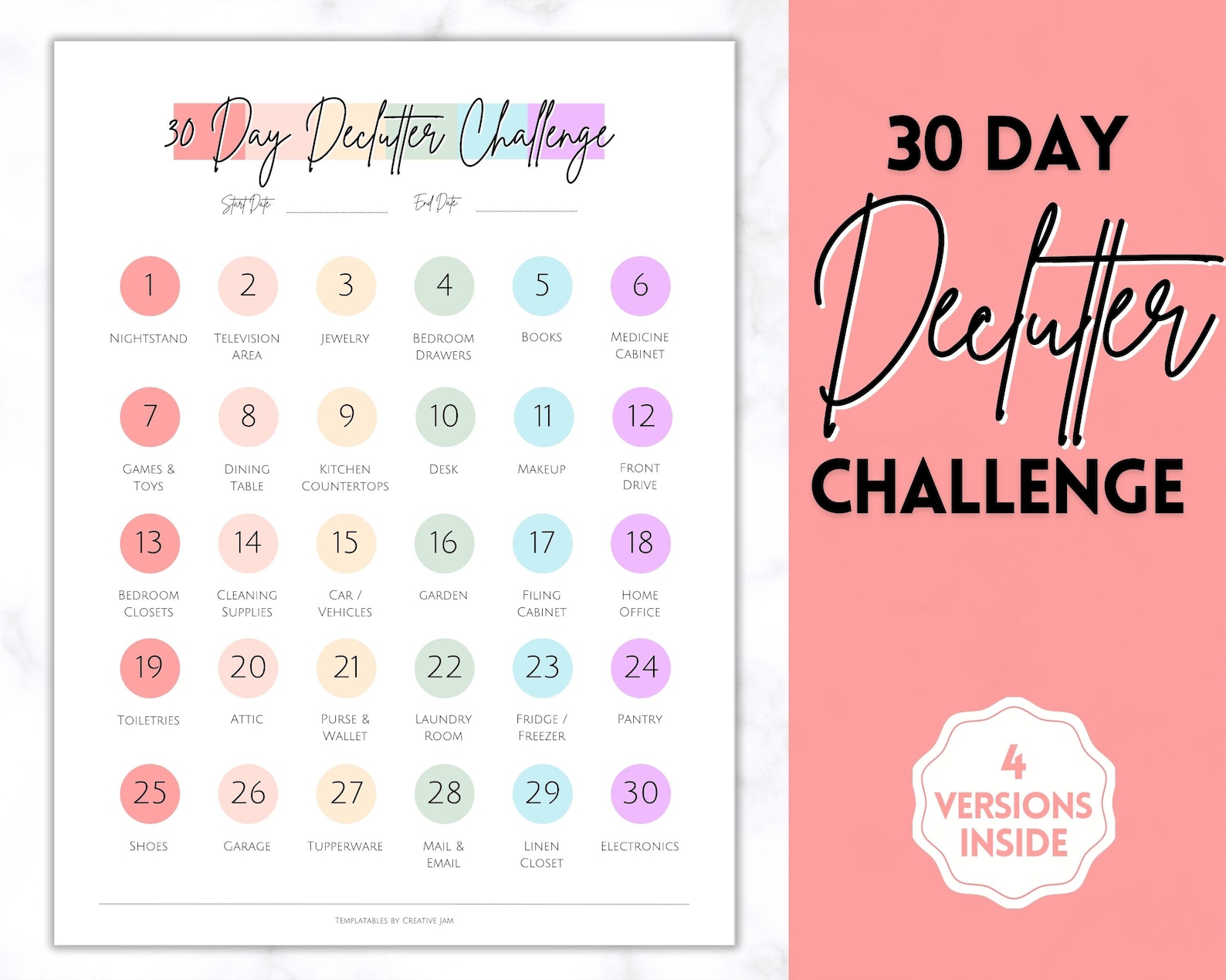 30 Day Declutter Challenge Printable, Cleaning Planner Schedule, De ...