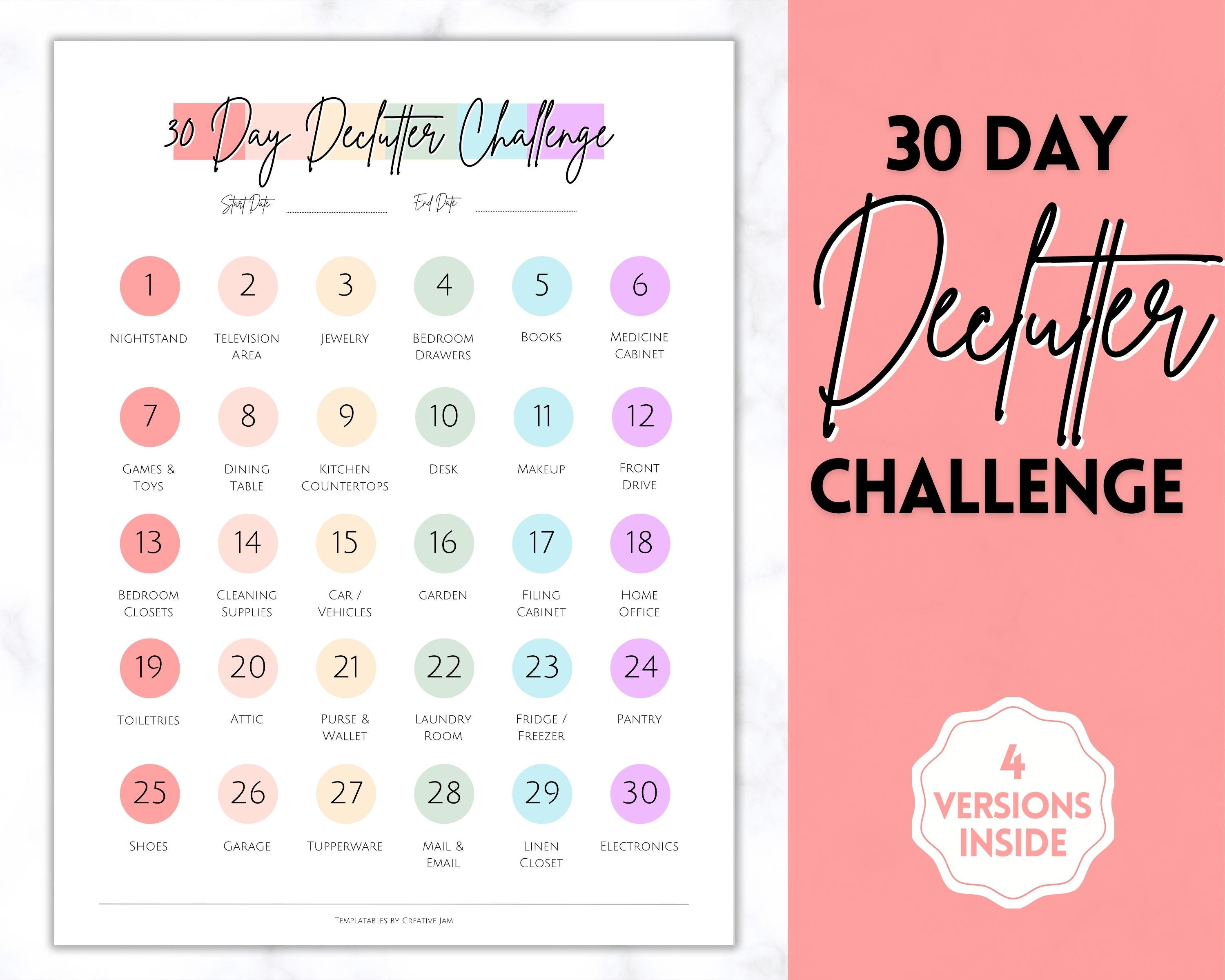 30 Day Declutter Challenge Printable Cleaning Planner | Etsy