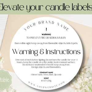 EDITABLE Candle Warning Label Template, Candle Care & Fire Safety ...