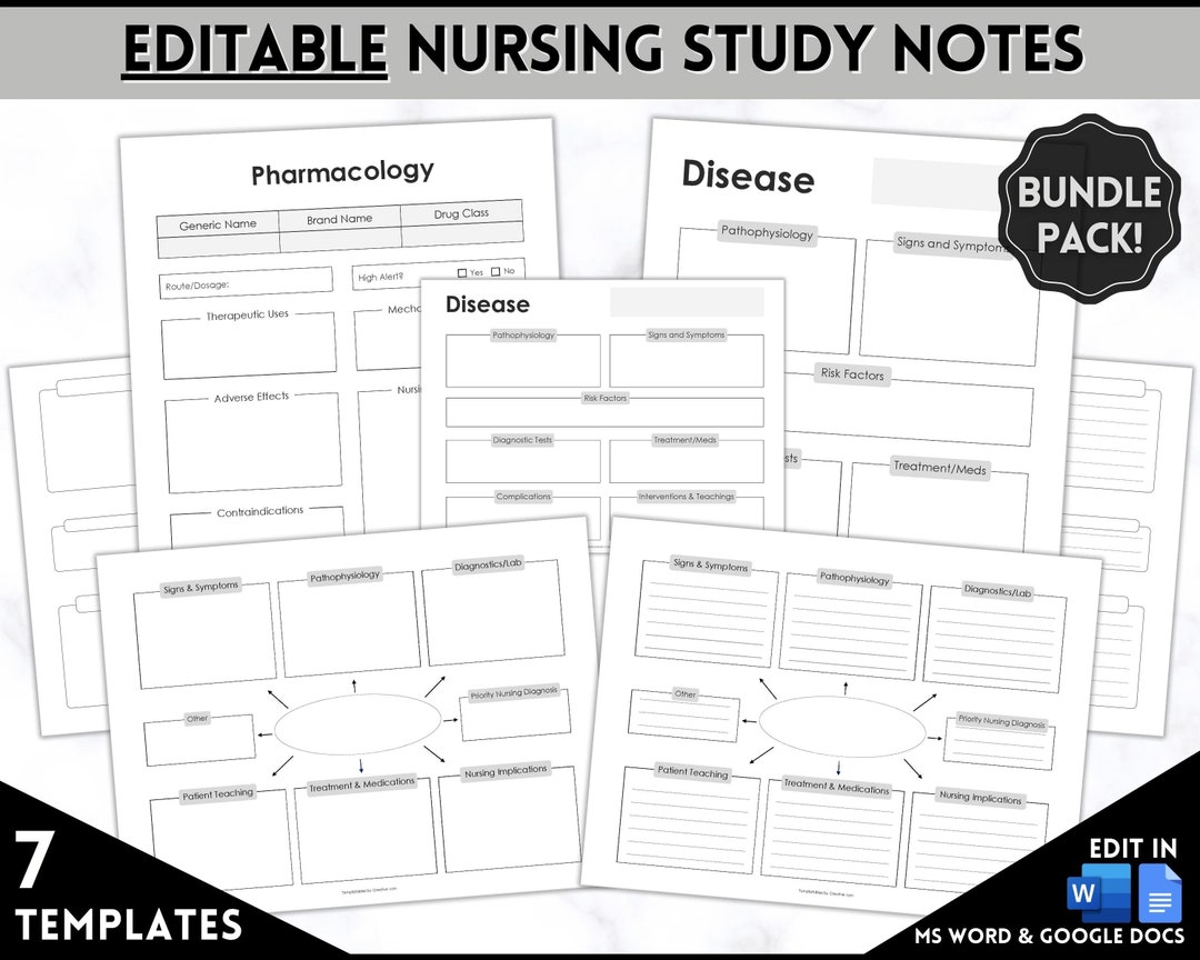 Nurse Student Study Guide, EDITABLE Nursing Notes BUNDLE, Concept Map ...