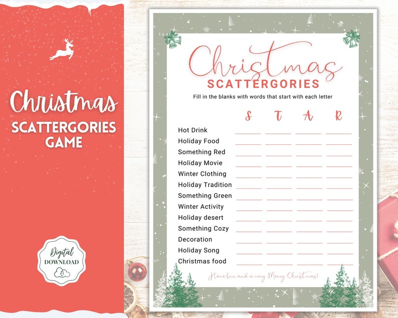 Christmas Scattergories Game! Holiday Game Printables, Xmas Party Game ...