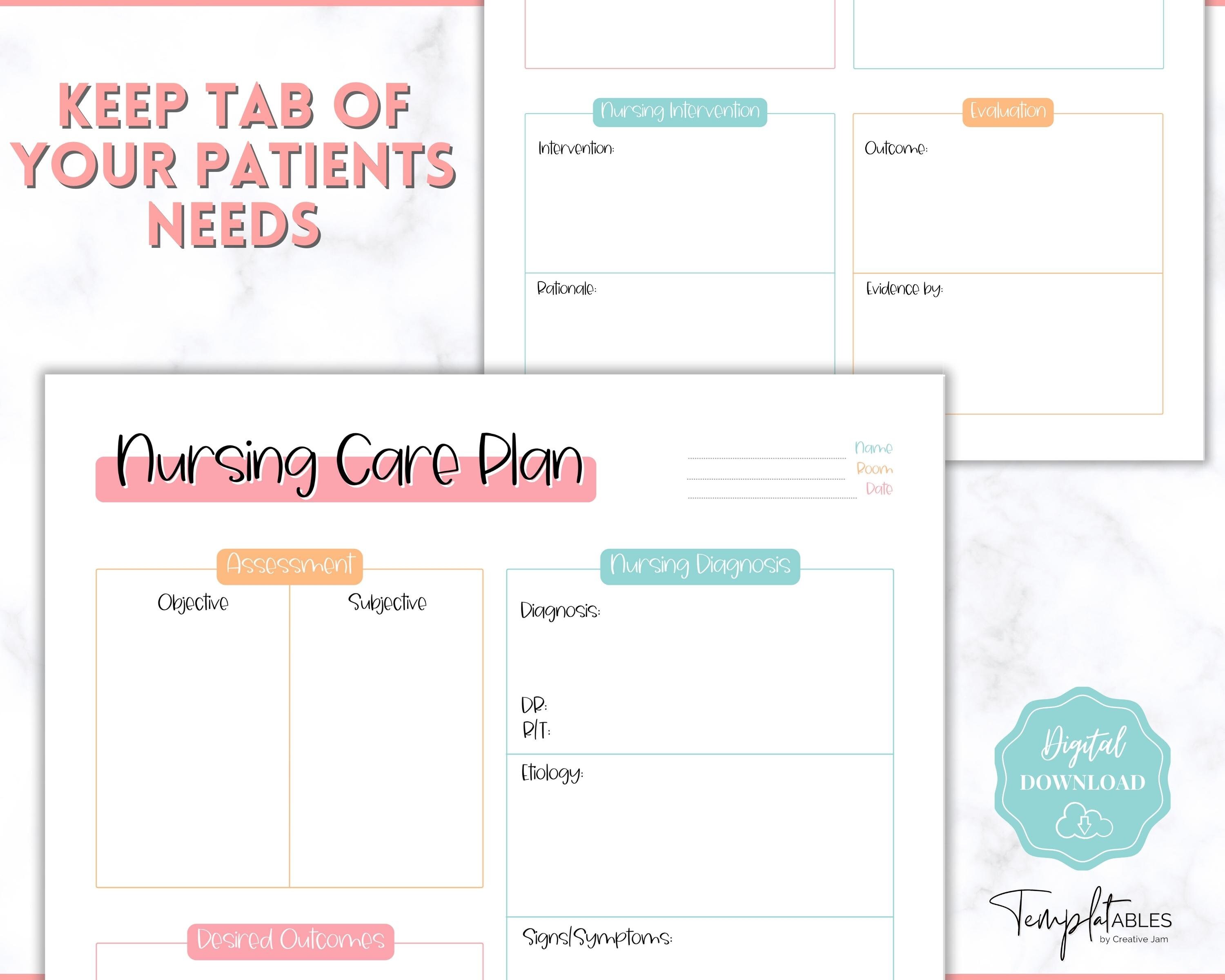 Nursing Care Plan Template Printable Nursing Notes - Etsy UK