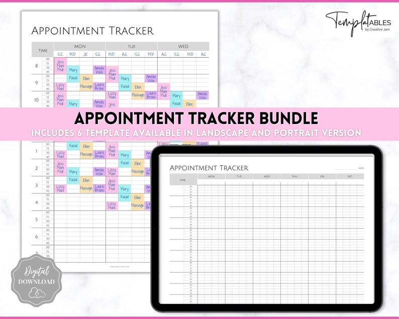 Appointment Tracker Printable, 15 Minute, Salon Planner, Therapist Appt, Beauty Appointments ...
