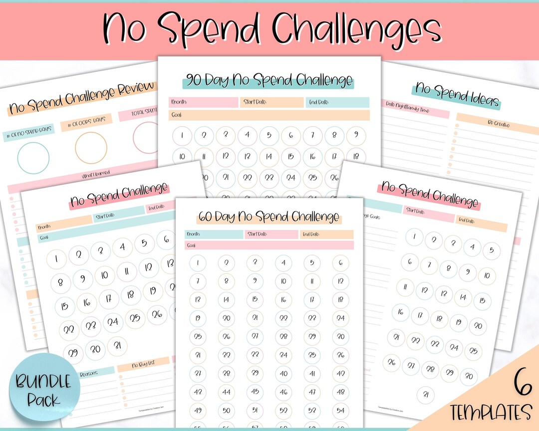 No Spend Challenge BUNDLE, Printable Savings Challenge, 30 Day ...