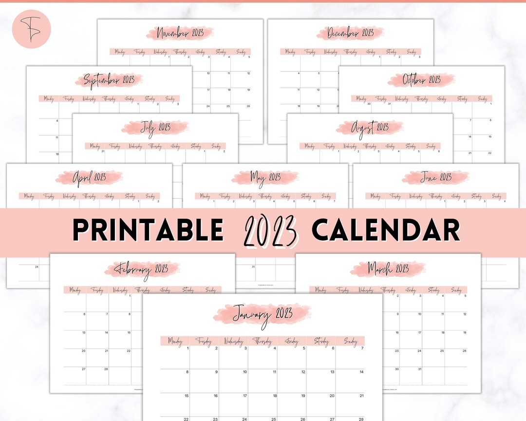 2023 Monthly Calendar Printable 2023 Wall Calendar 12 Month - Etsy Canada