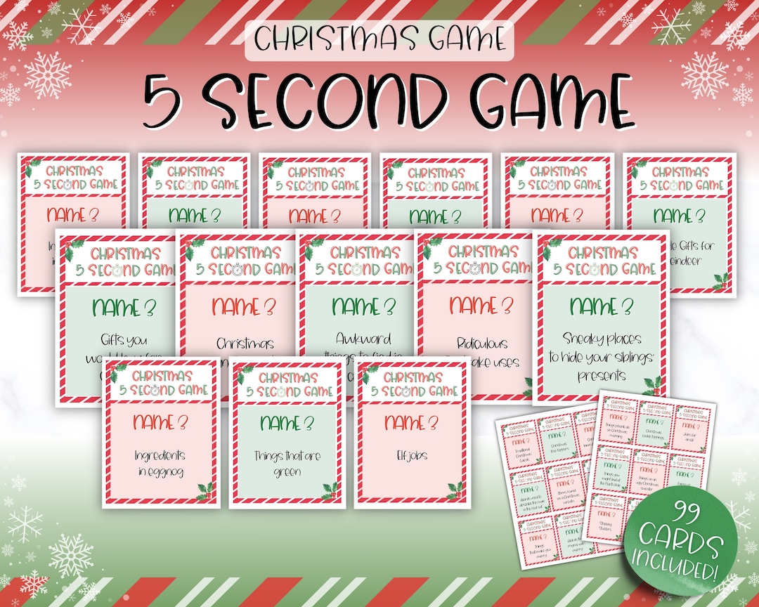 Christmas 5 Second Game, 99 Cards Included, Printable Christmas Party ...