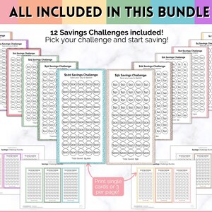 Mini Savings Challenge Printables, BUNDLE Set of 12 Saving Trackers ...