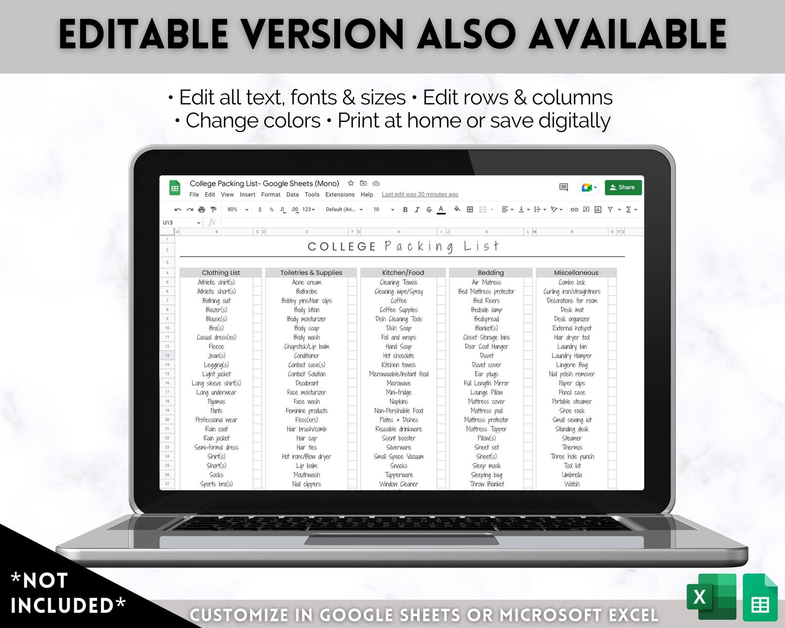 Printable College Packing List, Back to School, Packing Checklist ...