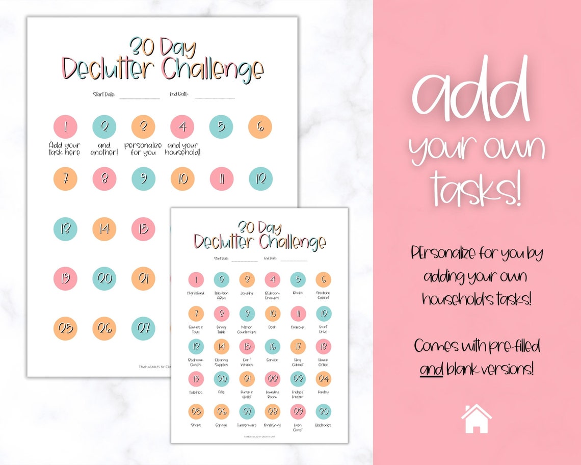 30 Day Declutter Challenge Printable Cleaning Planner | Etsy