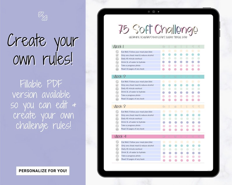 EDITABLE 75 SOFT Challenge Tracker 75soft Printable 75soft - Etsy