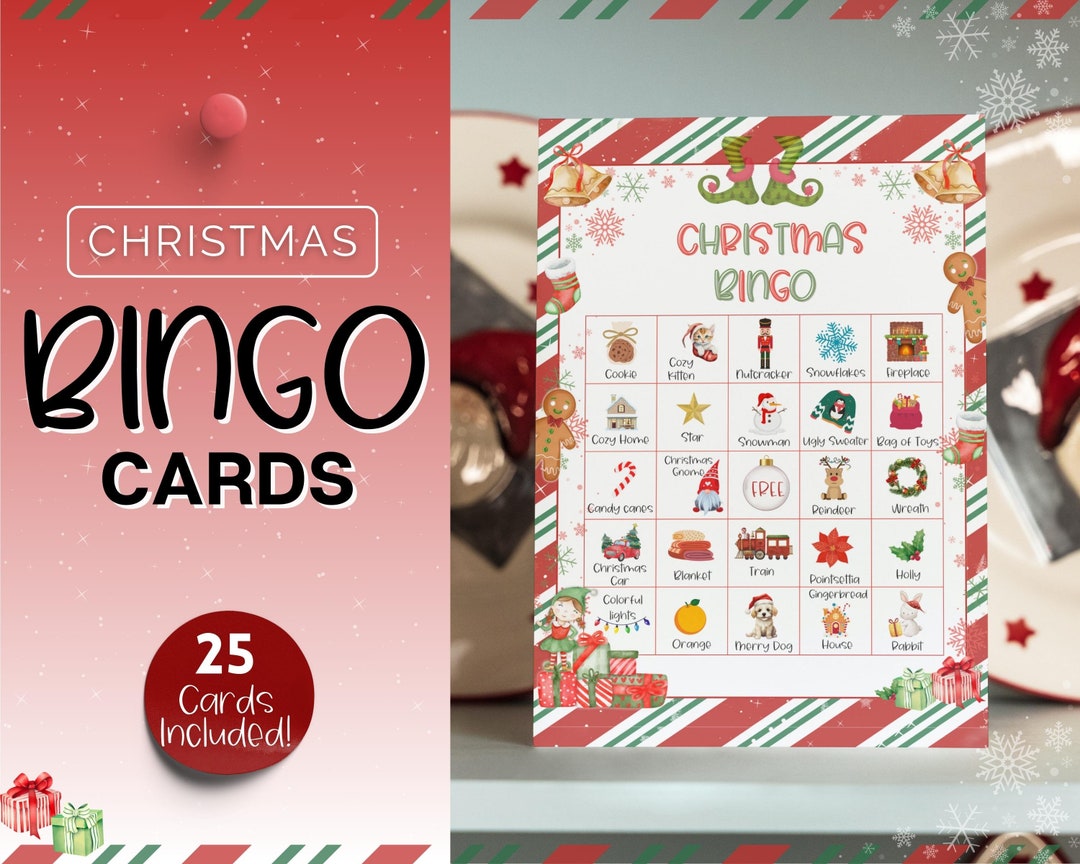Christmas Bingo Cards, Holiday Bingo Game, 25 Printable Bingo Cards ...