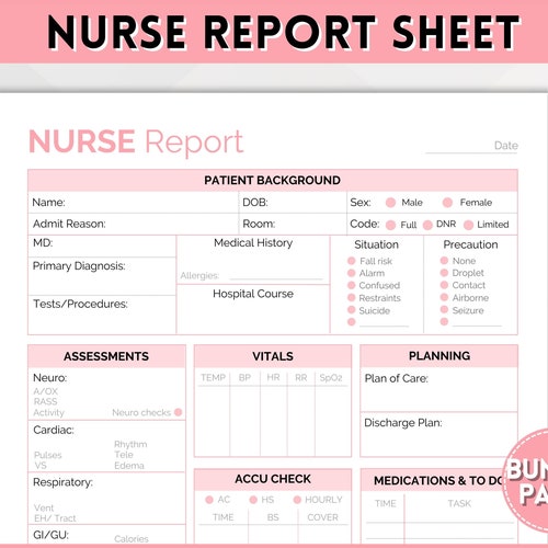 SBAR Nursing Report Sheet Printable Nurse Student SBAR Report - Etsy