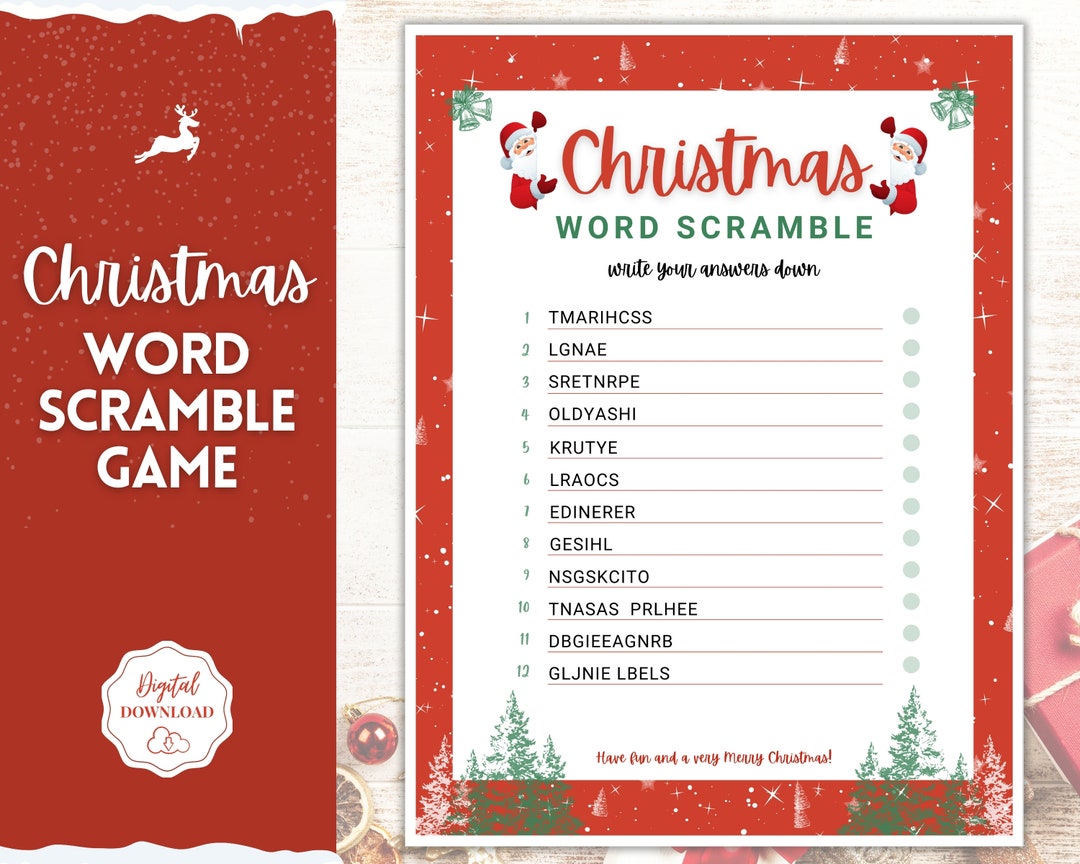 Holiday Word Scramble! Christmas Game Printables, Xmas Party Game, Fun ...