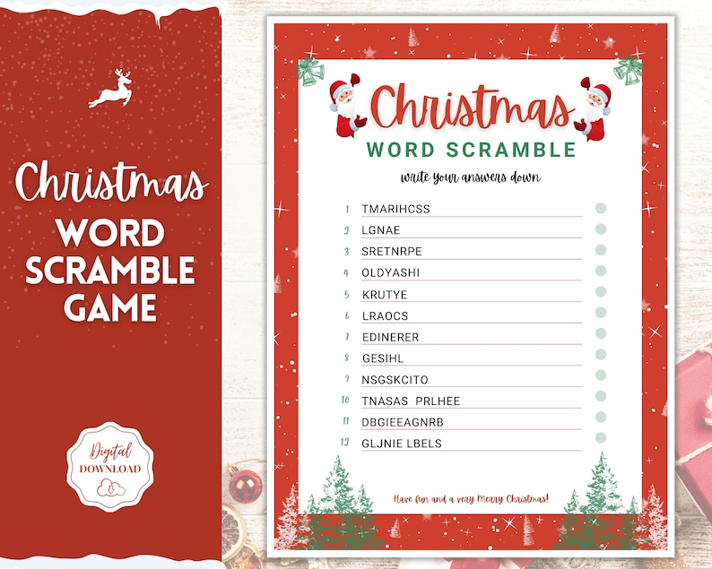 Holiday Word Scramble! Christmas Game Printables, Xmas Party Game, Fun ...