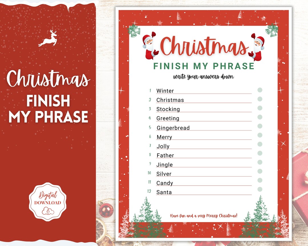 Holiday Finish My Phrase Game! Christmas Game Printables, Xmas Party ...