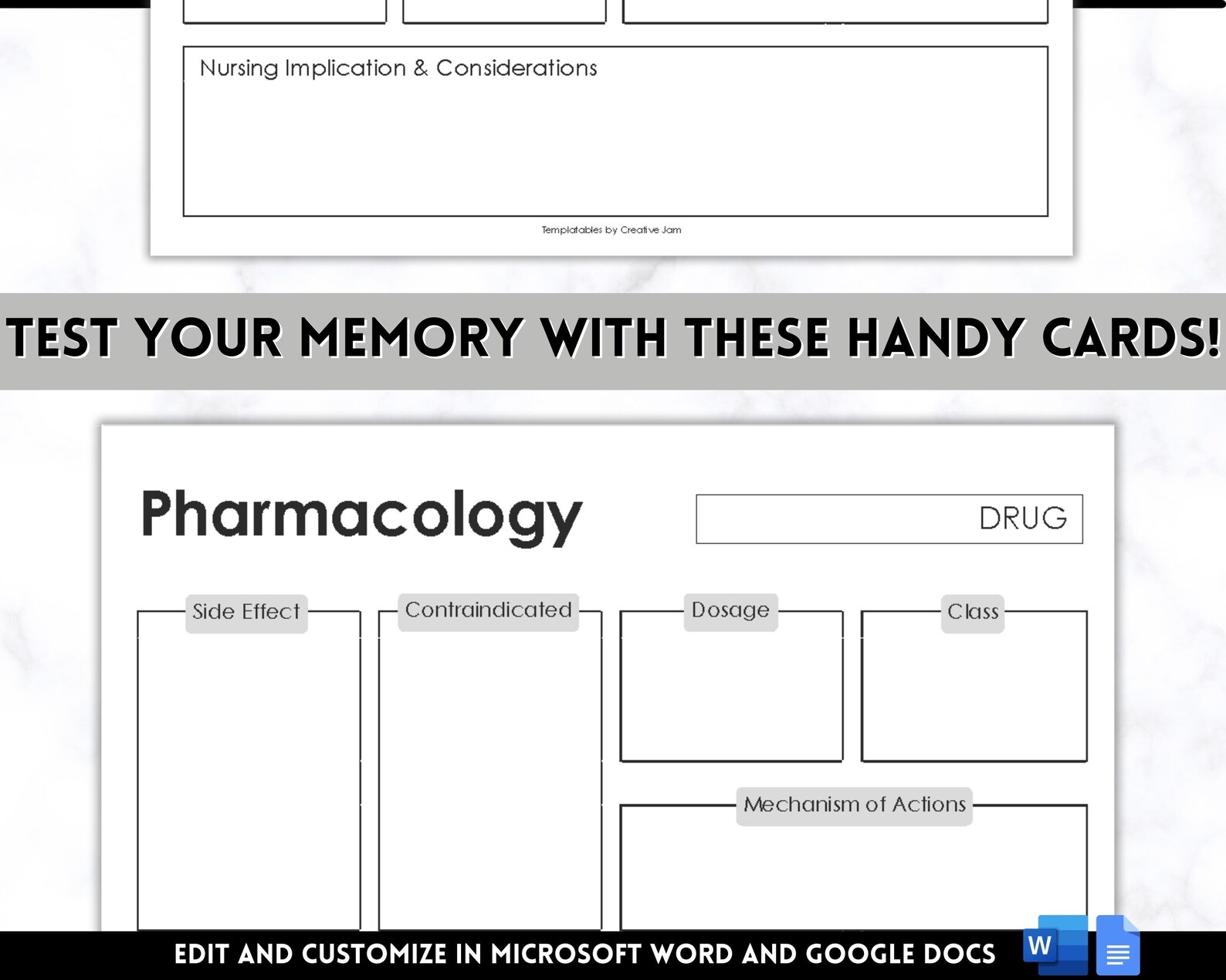 EDITABLE Pharmacology Drug Card Template, Nursing Printable, Nursing ...