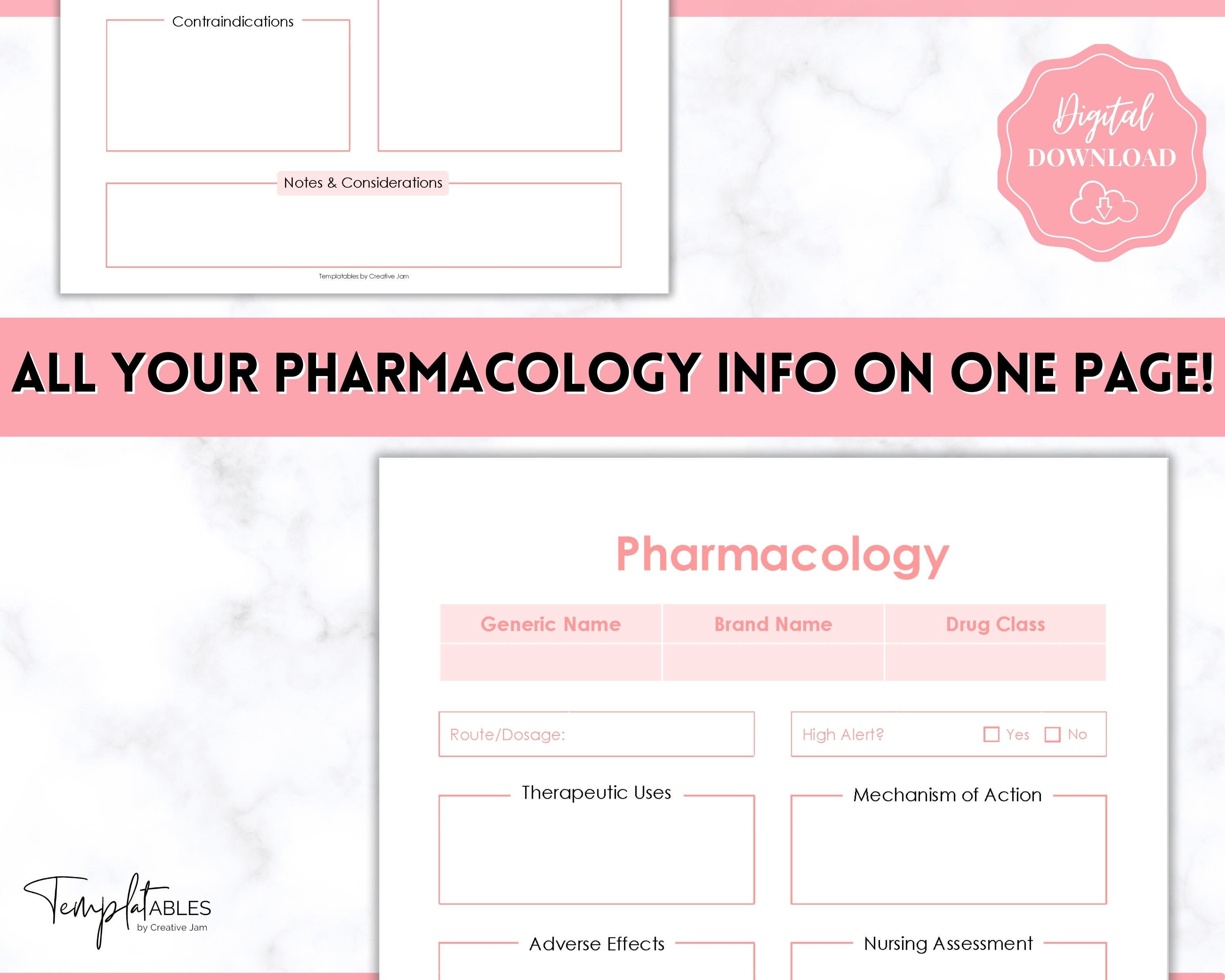 EDITABLE Nursing Pharmacology Template, Nursing Notes, Nursing School ...