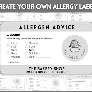 Allergen Label Template, Editable Allergy Label, Allergy Information ...