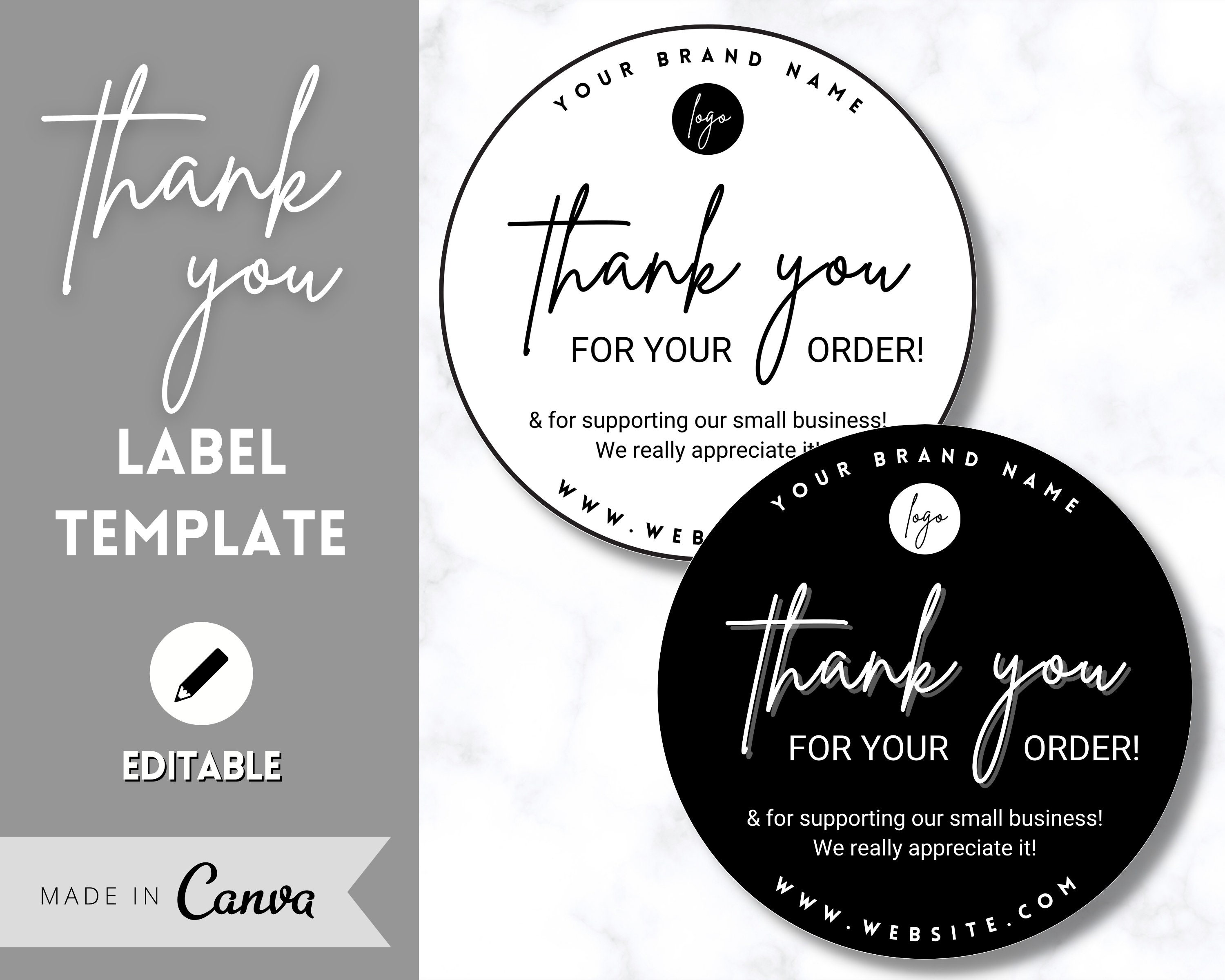 EDITABLE Thank You Sticker Digital Thank You Label Template - Etsy