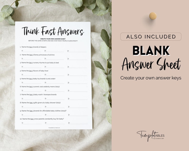 Think Fast Baby Shower Game Printable Baby Shower Games - Etsy
