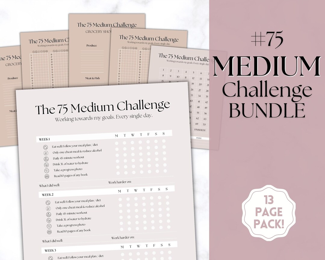 EDITABLE 75 MEDIUM Challenge Tracker, 75medium Printable, 75medium ...