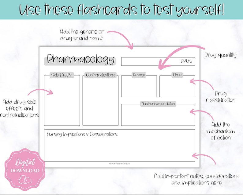 Pharmacology Drug Card Template Nursing Printable Nursing - Etsy