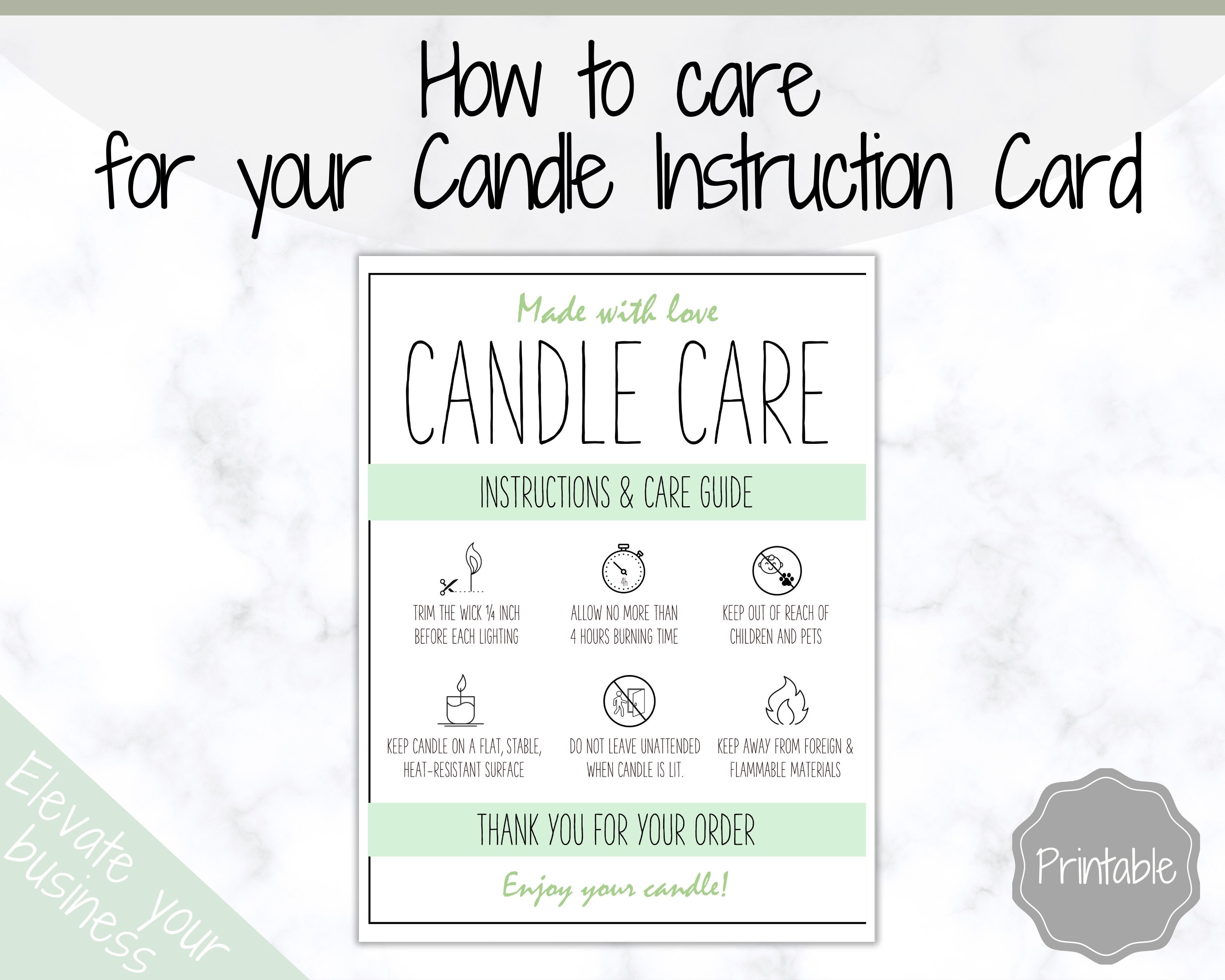 Candle Care Card Printable Candle Care Guide Candle Safety Etsy