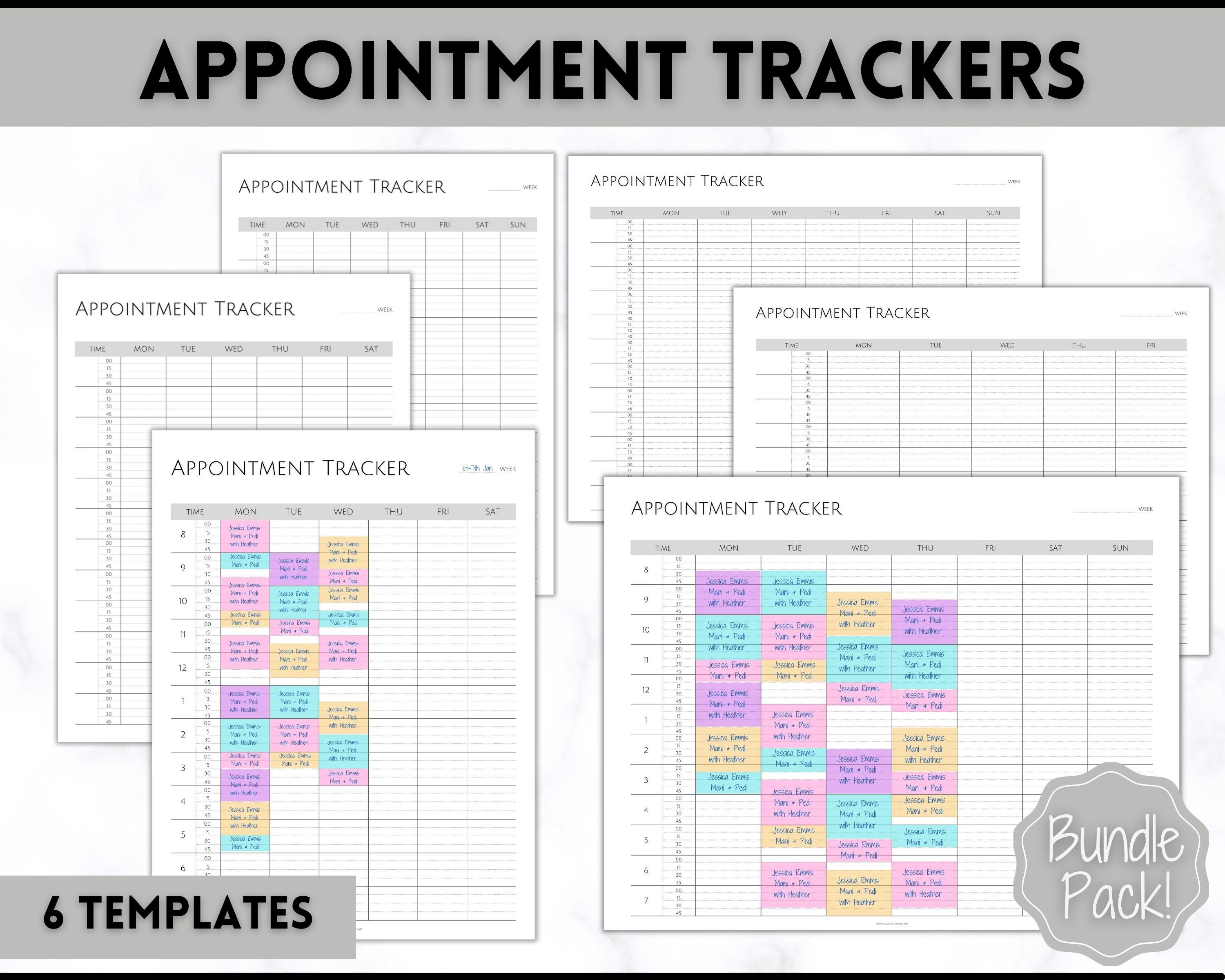 Appointment Tracker Printable, 15 Minute, Salon Planner, Therapist Appt ...