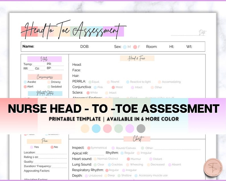 Nurse Head to Toe Assessment Sheet, Head-to-toe Assessment Guide, Nursing Study Guide, Nurse ...